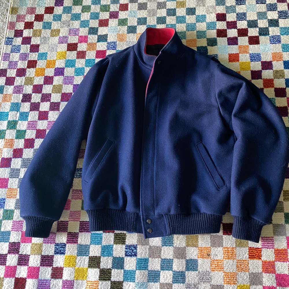 Dash Vintage Wool Bomber Jacket Navy Blue Size Men’s … - Gem